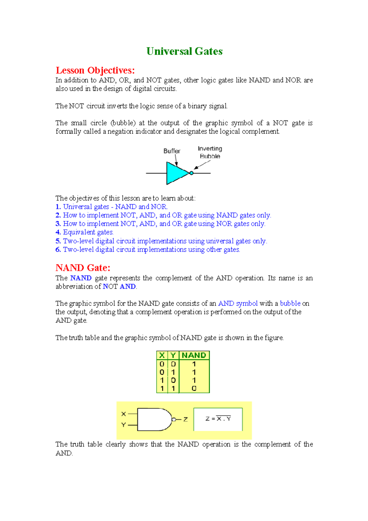 Lec-10-universal gates - Universal Gates Lesson Objectives: In addition ...