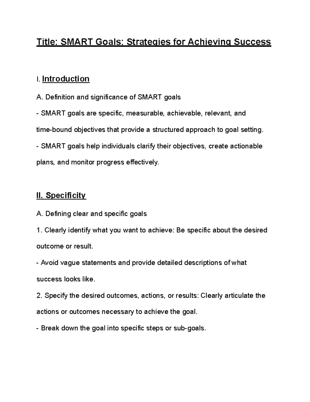 Title Smart Goals Strategies for Achieving Success - Title: SMART Goals ...