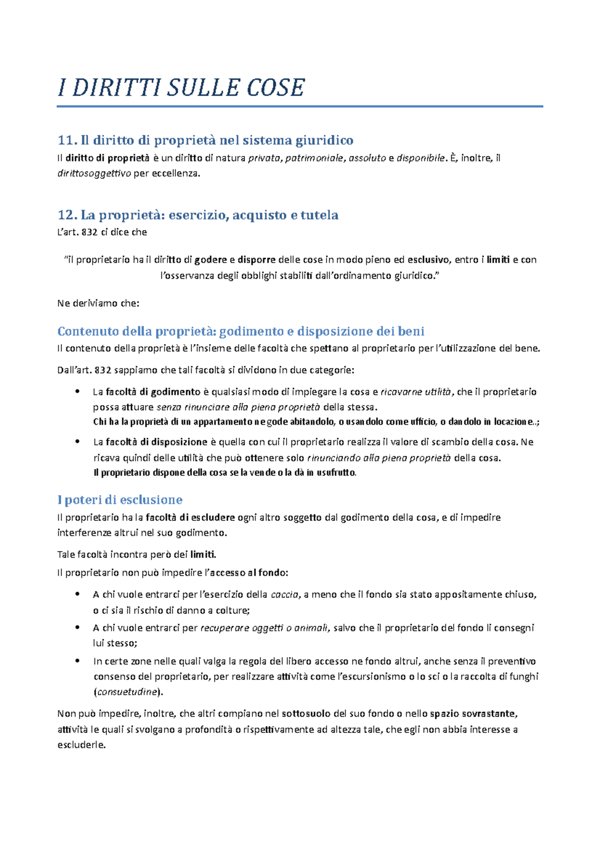 Sez IV - Riassunto Diritto privato - I DIRITTI SULLE COSE 11. Il ...