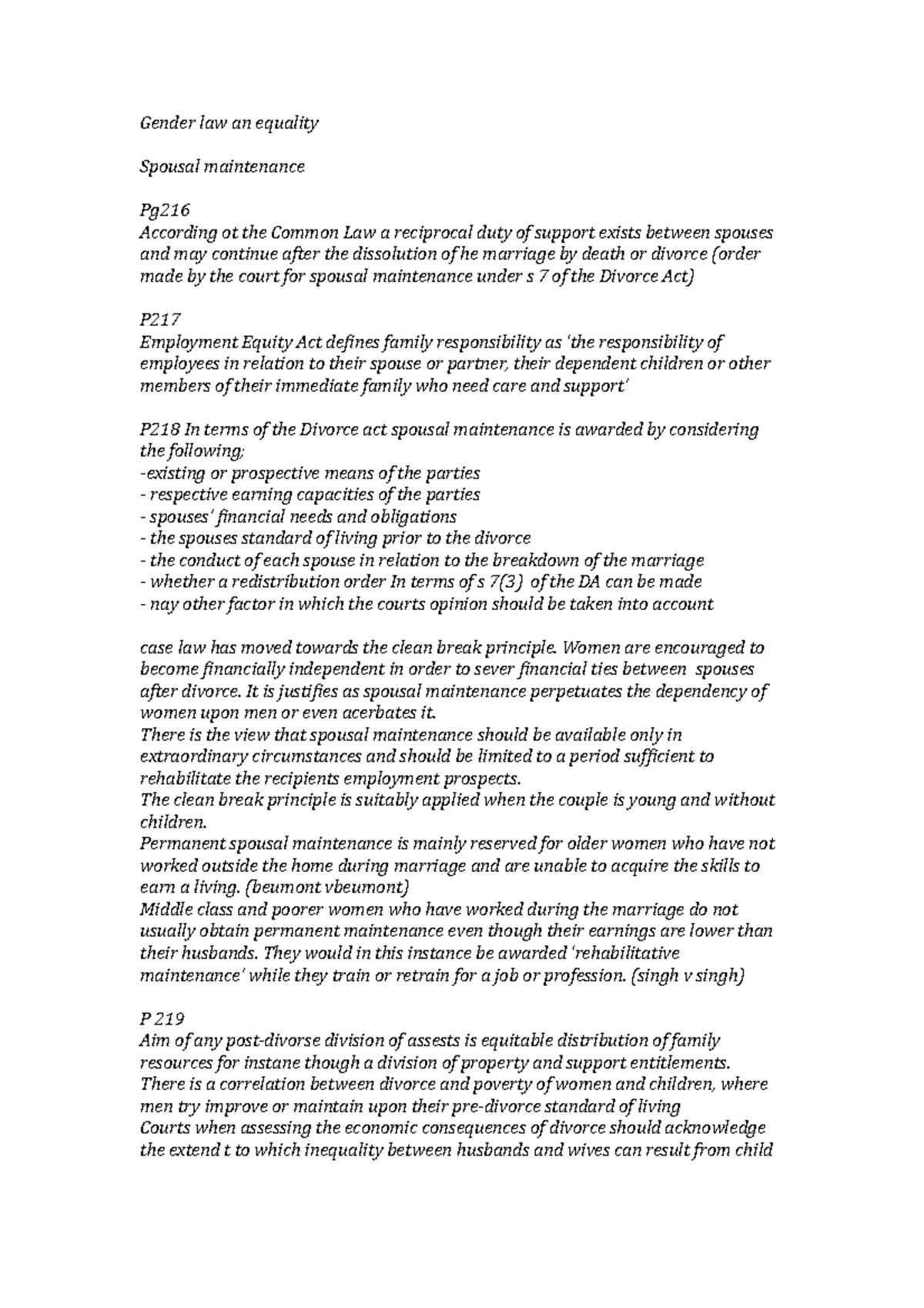 Gender law an equality - LPF NOTES - Gender law an equality Spousal ...