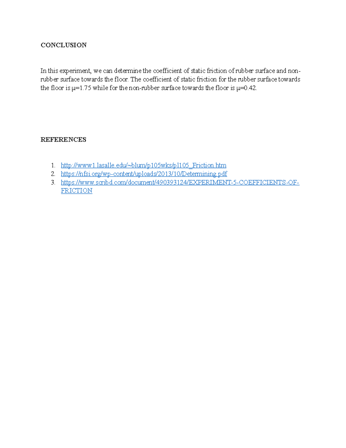 Phy force 4 - conclusion - Mechanics 1 - CONCLUSION In this experiment ...