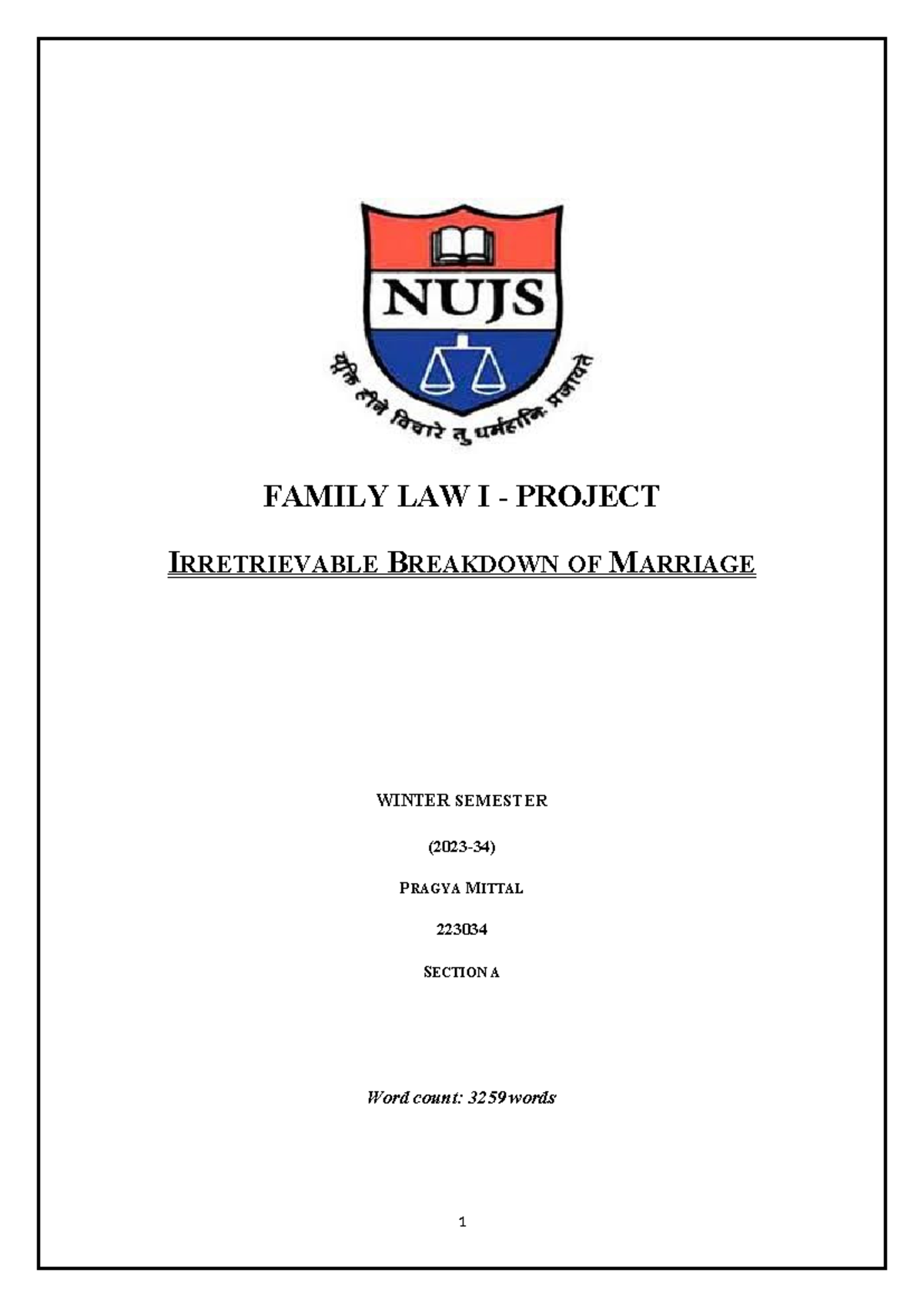 irretrievable breakdown of marriage - FAMILY LAW I - PROJECT ...