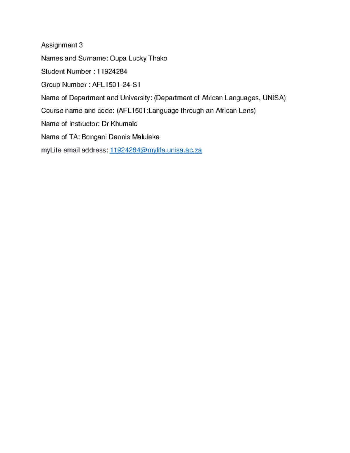 Assignment 3 - unisa.ac Contents page Contents page Cover page Contents ...