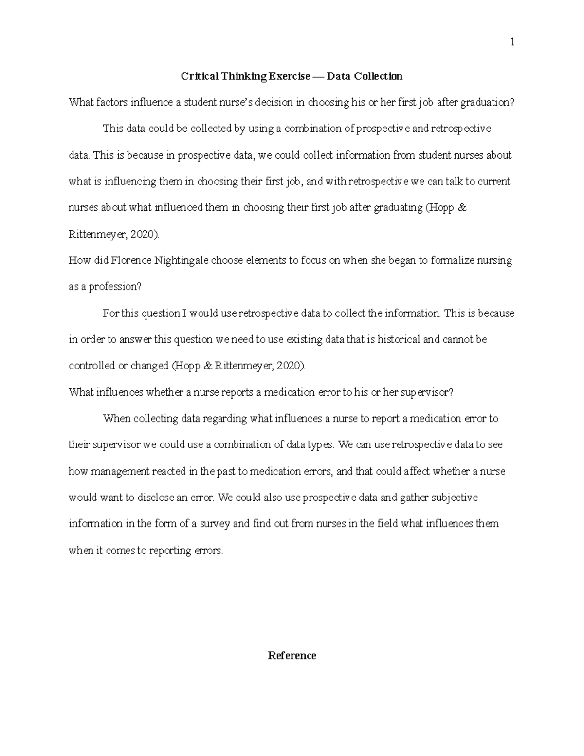 Types of Data - 1 Critical Thinking Exercise — Data Collection What ...