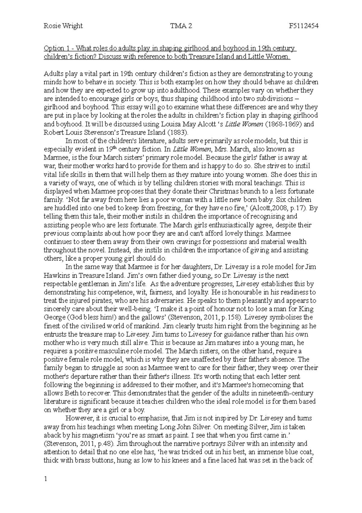 EA300 TMA 2 - TMA 2 - Option 1 - What roles do adults play in shaping girlhood and boyhood in ...