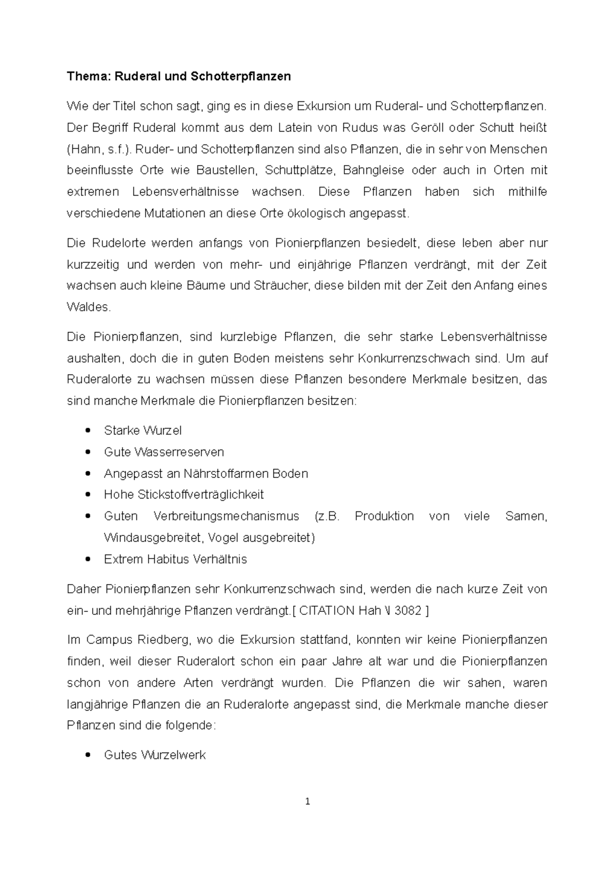Protokoll Exkursion - Note: B - Thema: Ruderal und Schotterpflanzen Wie ...