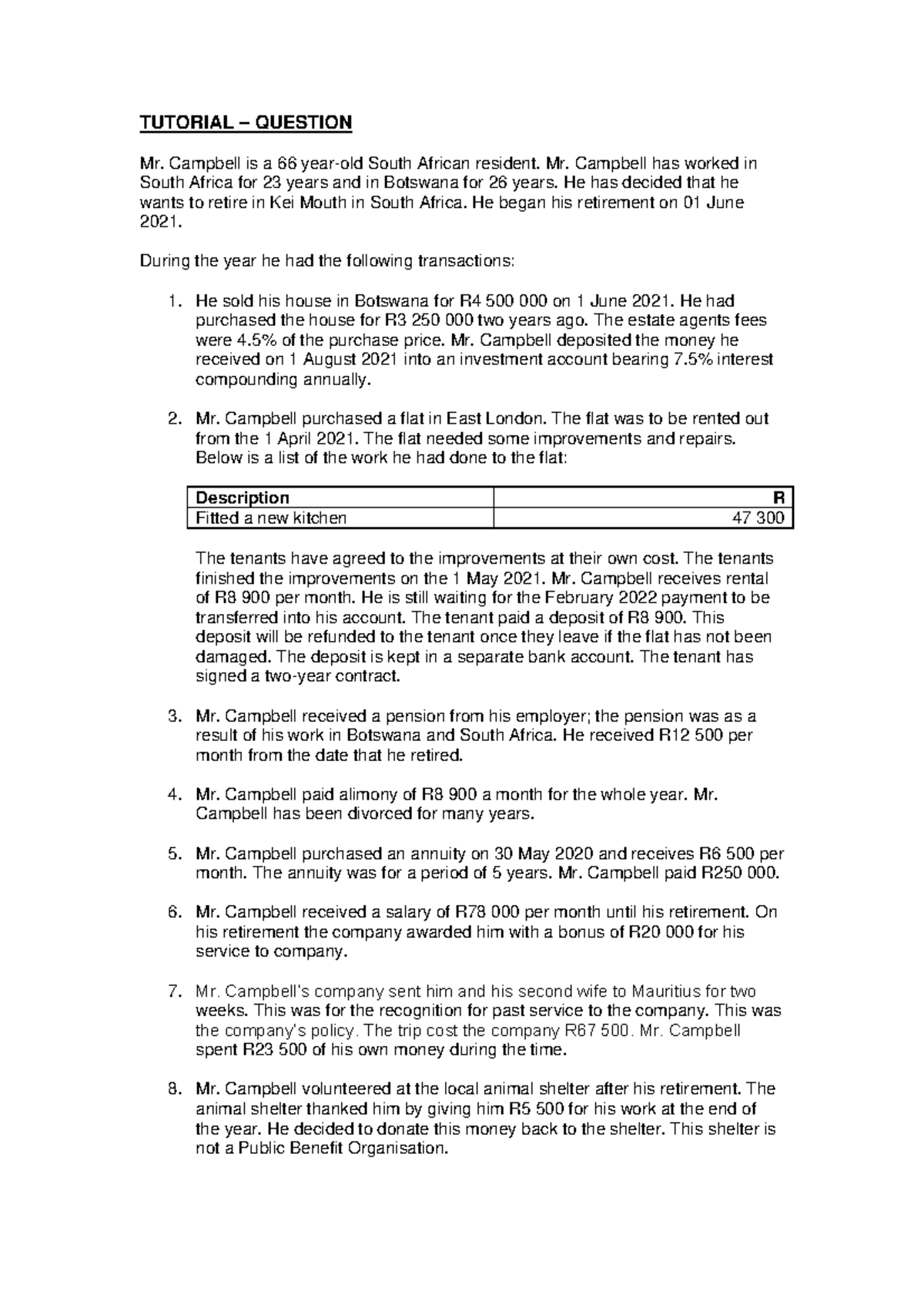 Tutorial - Exempt Income - Question 1 - TUTORIAL – QUESTION Mr ...