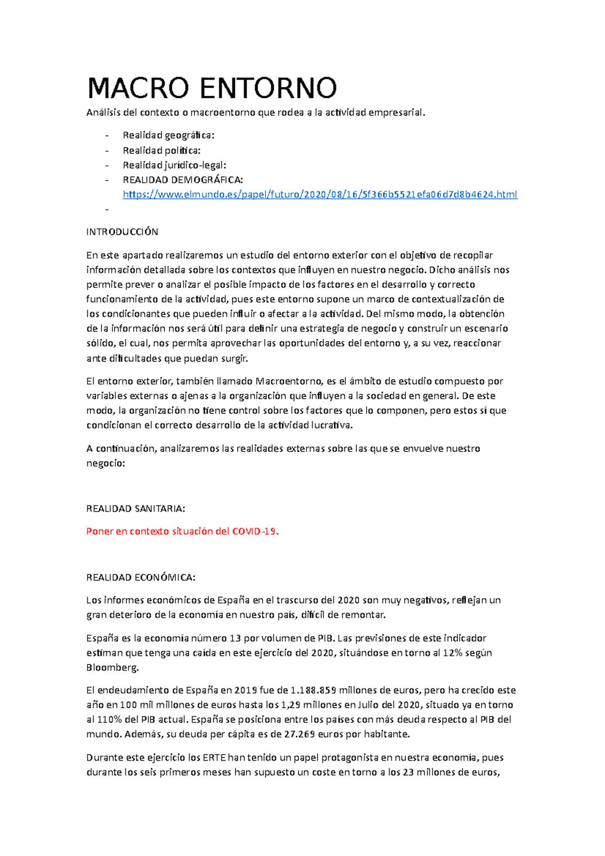 Contexto Externo - MACRO ENTORNO Análisis del contexto o macroentorno ...