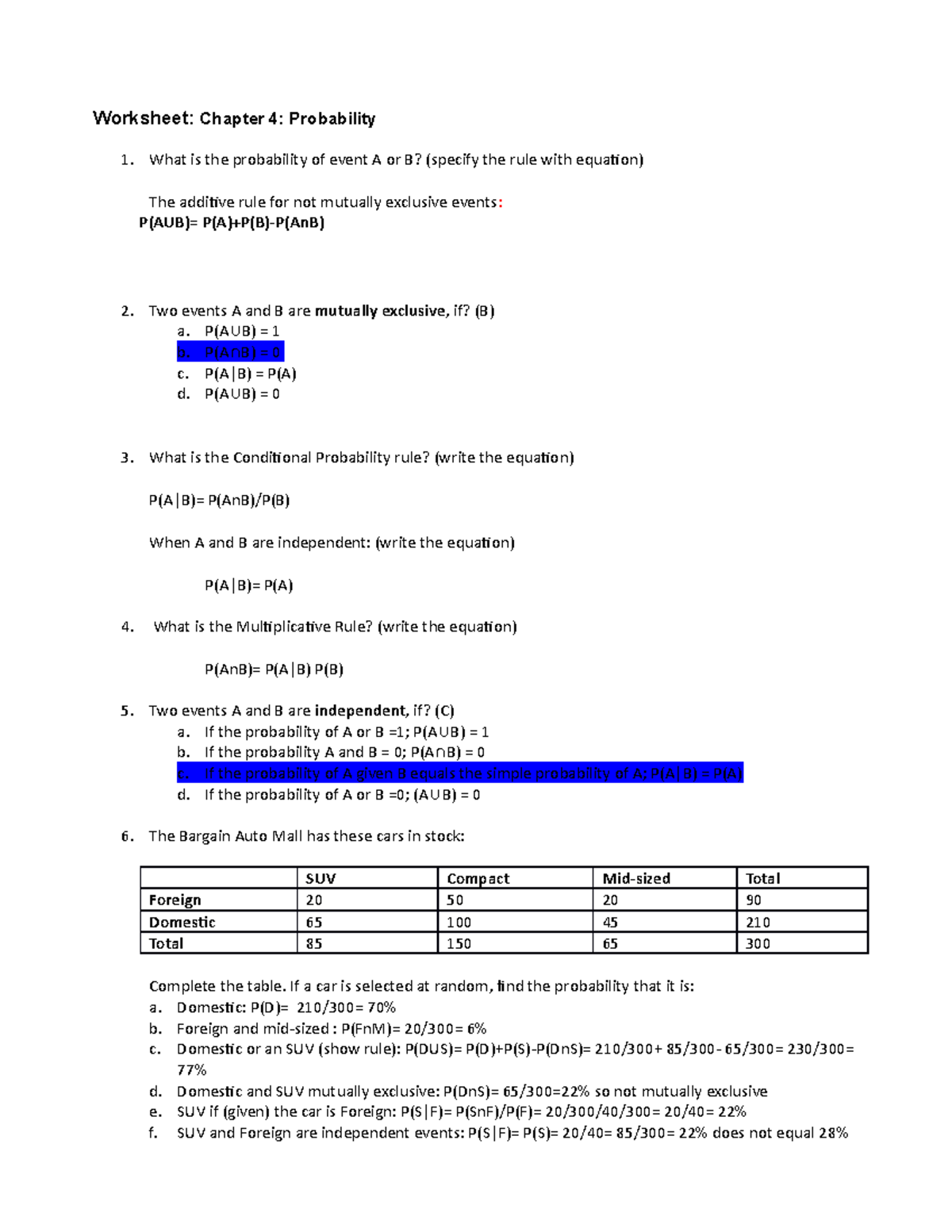 Worksheet - Probability - Worksheet: Chapter 4: Probability What is the ...