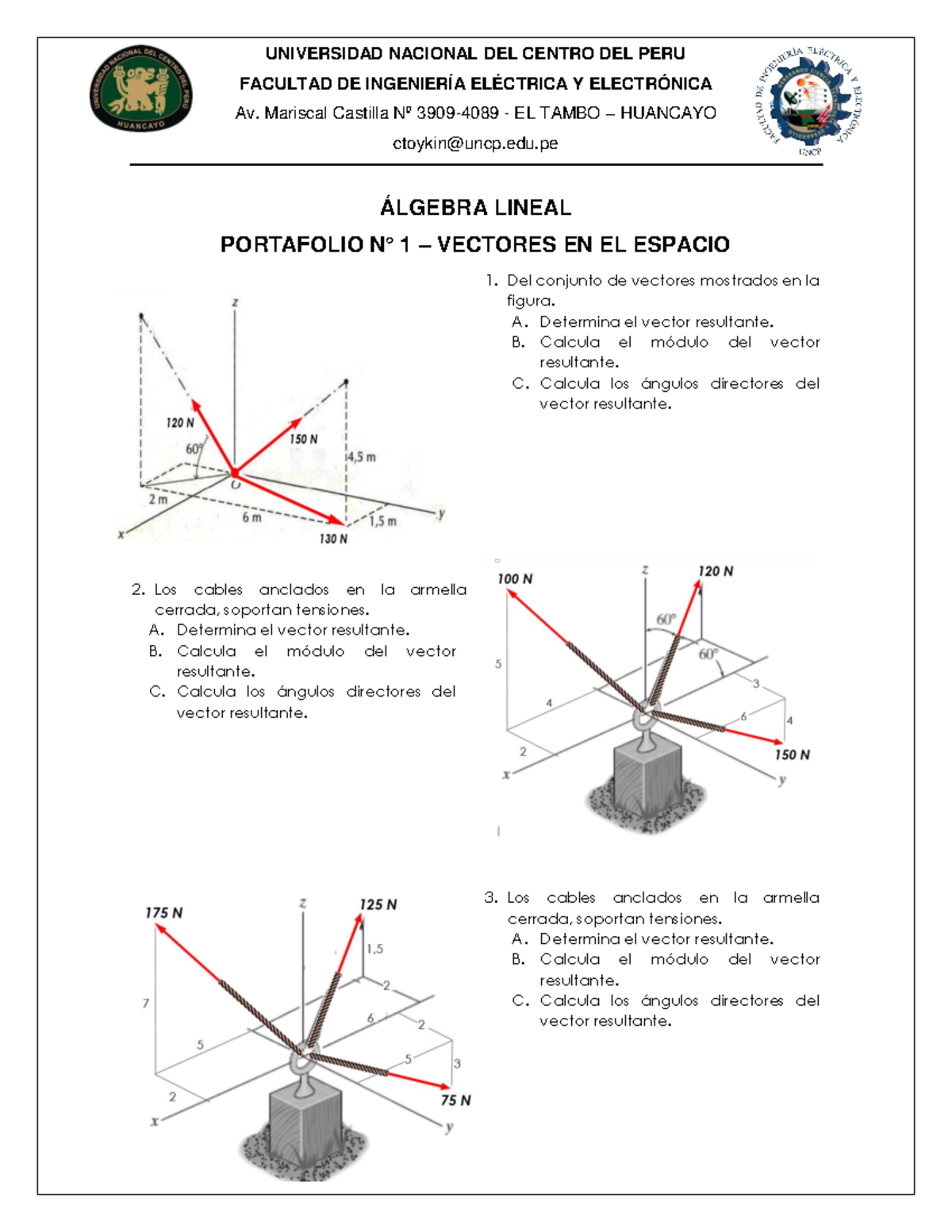 Portafolio N° 1- Vectores EN EL Espacio Algebra Lineal - UNIVERSIDAD ...