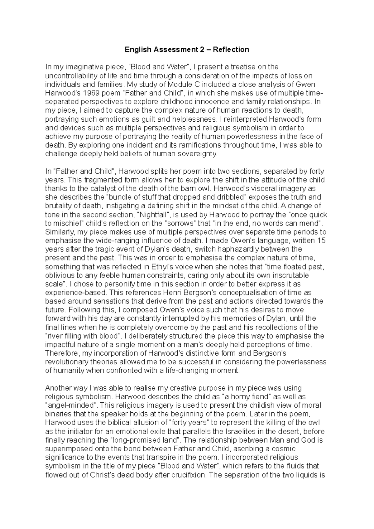 Reflection, mod c - English Assessment 2 – Reflection In my imaginative ...