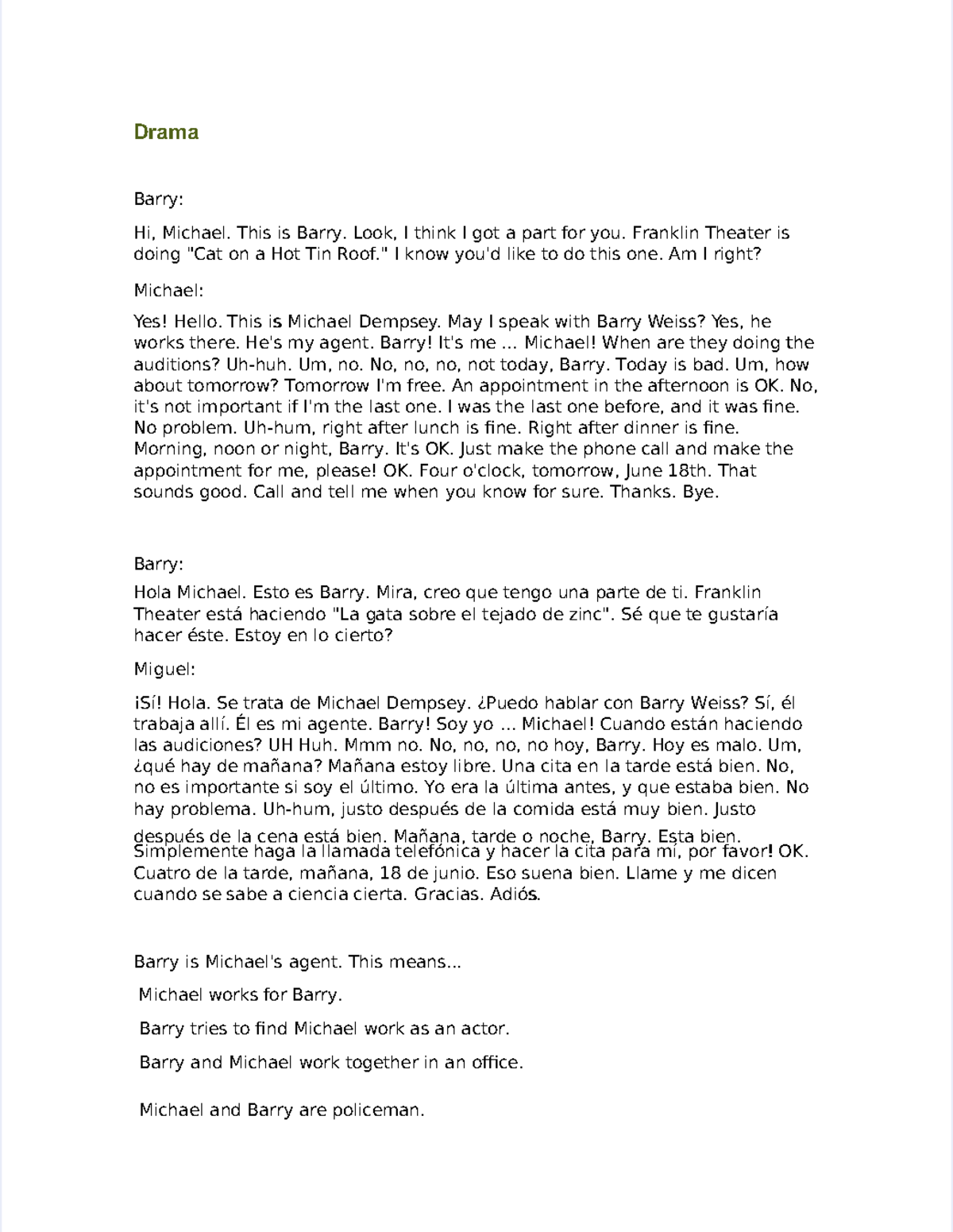 Pdf-ingles compress - DramaDrama Barry:Barry: Hi, Michael. This is ...