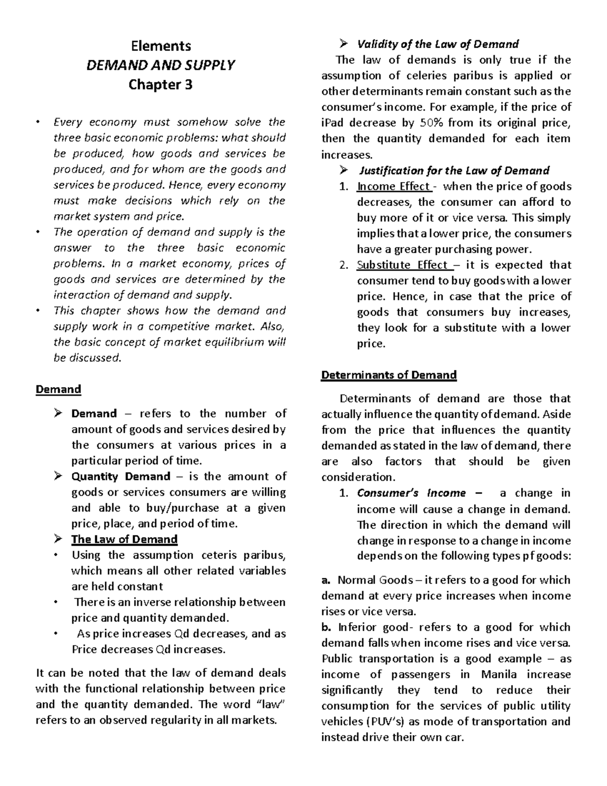 Microeconomics Chapter 3 - Elements DEMAND AND SUPPLY Chapter 3 Every ...