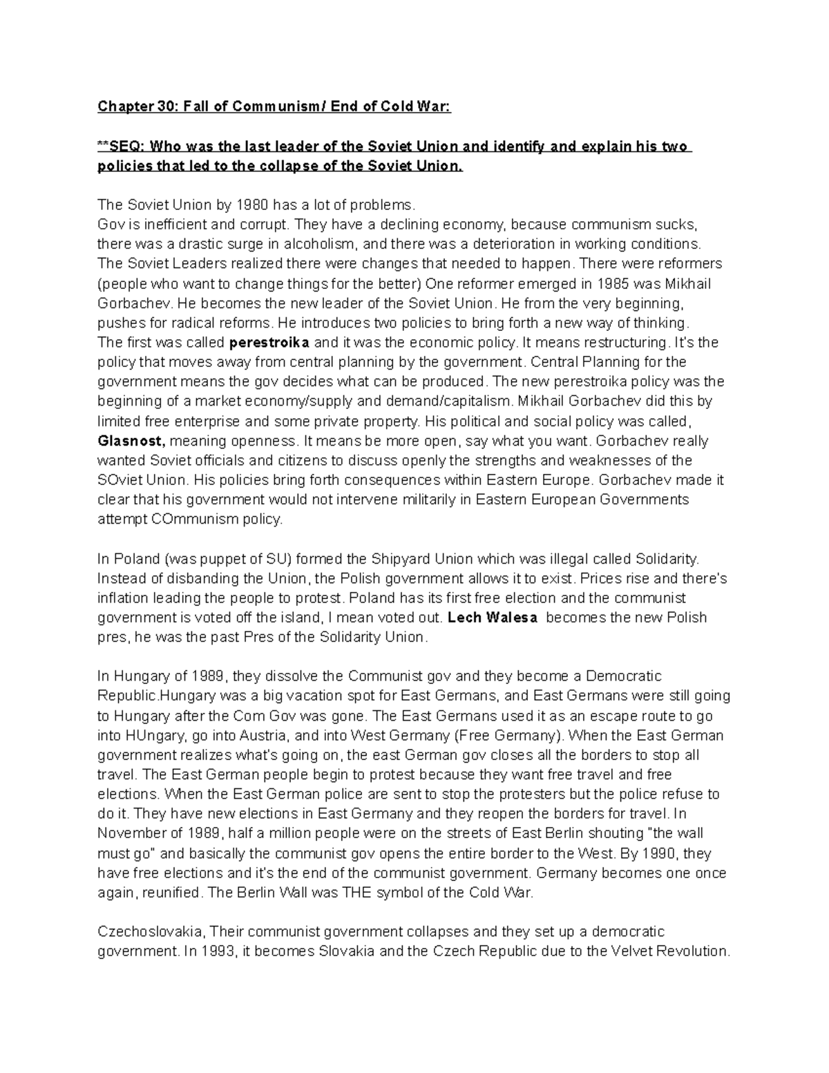 Chapter 30 Fall of Communism%2F End of Cold War - Chapter 30: Fall of ...