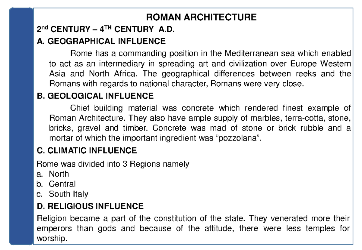Module-4-Classical-Architecture Roman - A. GEOGRAPHICAL INFLUENCE Rome ...