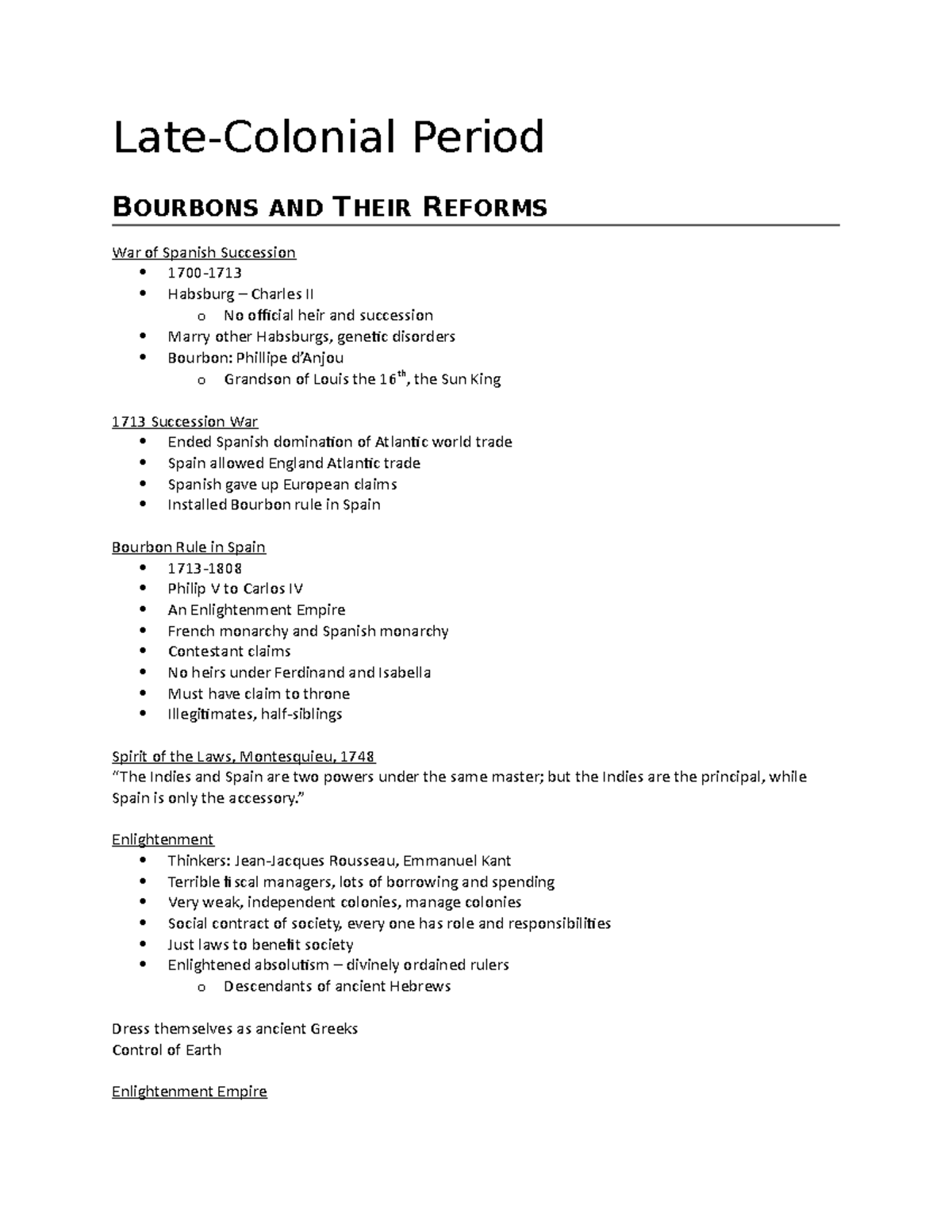 Late Colonial Latin America Period - Late-Colonial Period BOURBONS AND ...