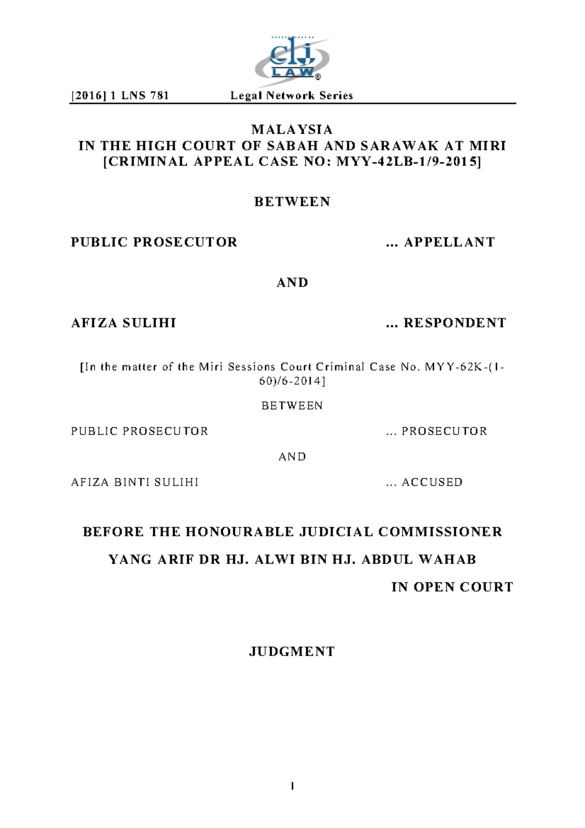PP v Afiza Sulihi - For case study - MALAYSIA IN THE HIGH COURT OF ...