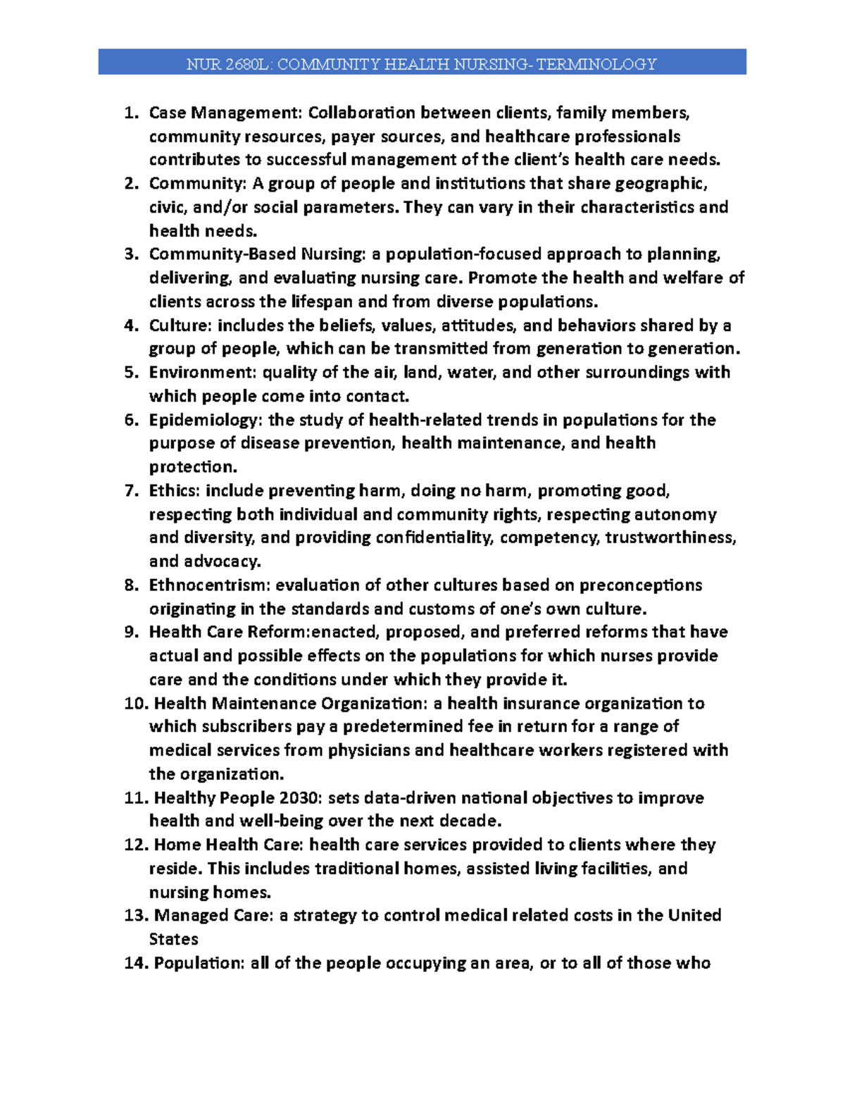 Terminology- Community Health Nursing - Case Management: Collaboration ...