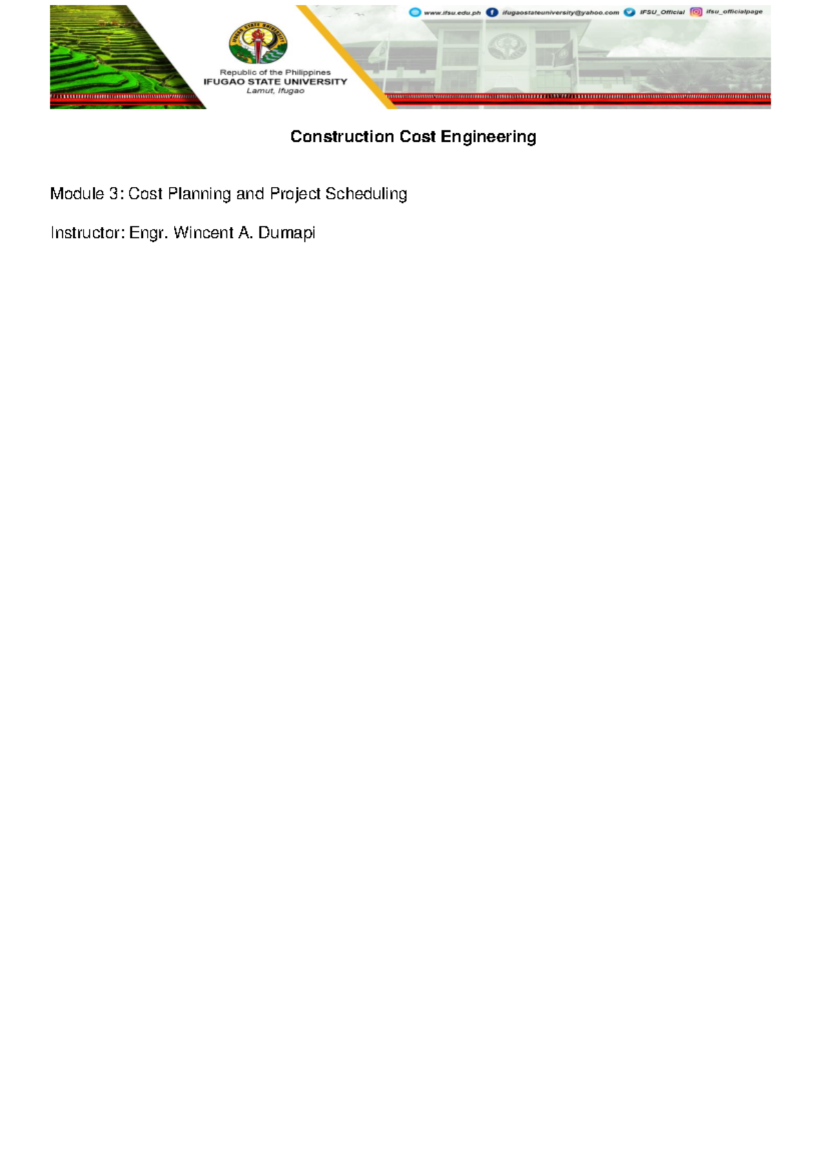 Module 3 project scheduling - Construction Cost Engineering Module 3: Cost Planning and Project ...