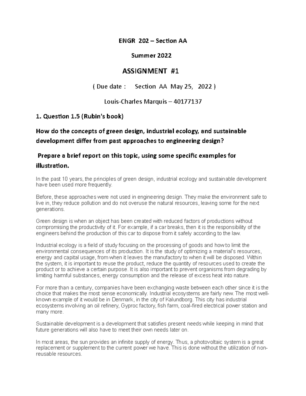 Assign Number 1 ENGR 202-AA Summer 2022 - ENGR 202 – Section AA Summer 2022 ASSIGNMENT ( Due ...