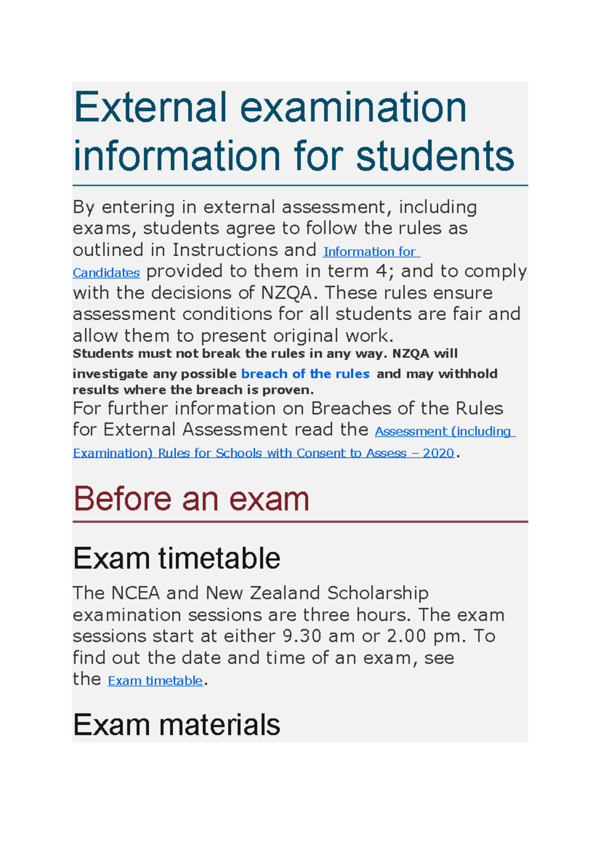 External exam rules - External examination information for students By ...