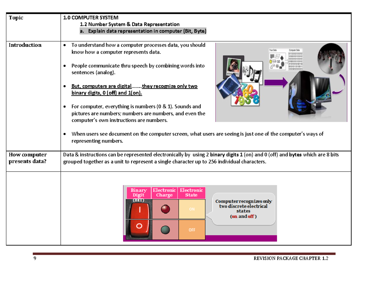 1.2 Data Representation - 9 Revision Package Chapter 1. Topic 1