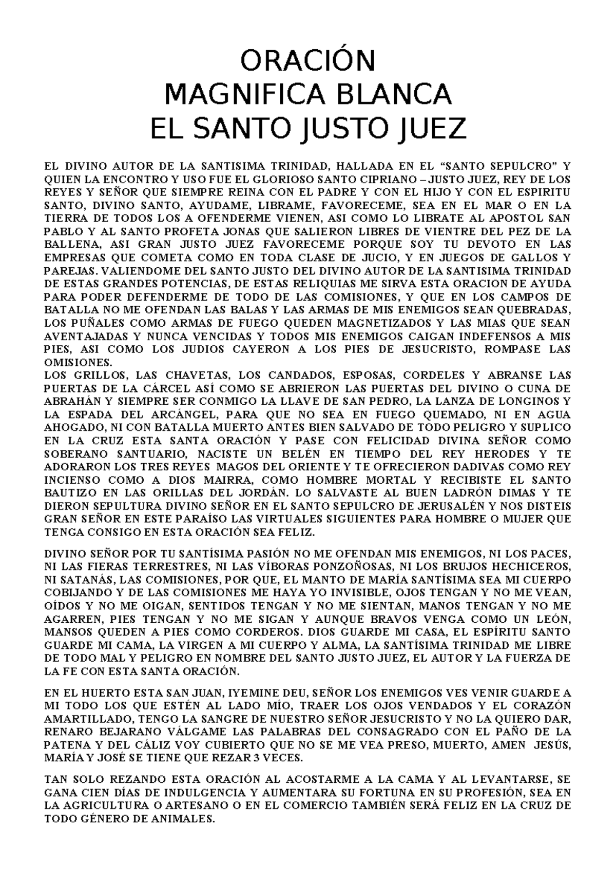 Oracion - ORACIÓN MAGNIFICA BLANCA EL SANTO JUSTO JUEZ EL DIVINO AUTOR ...