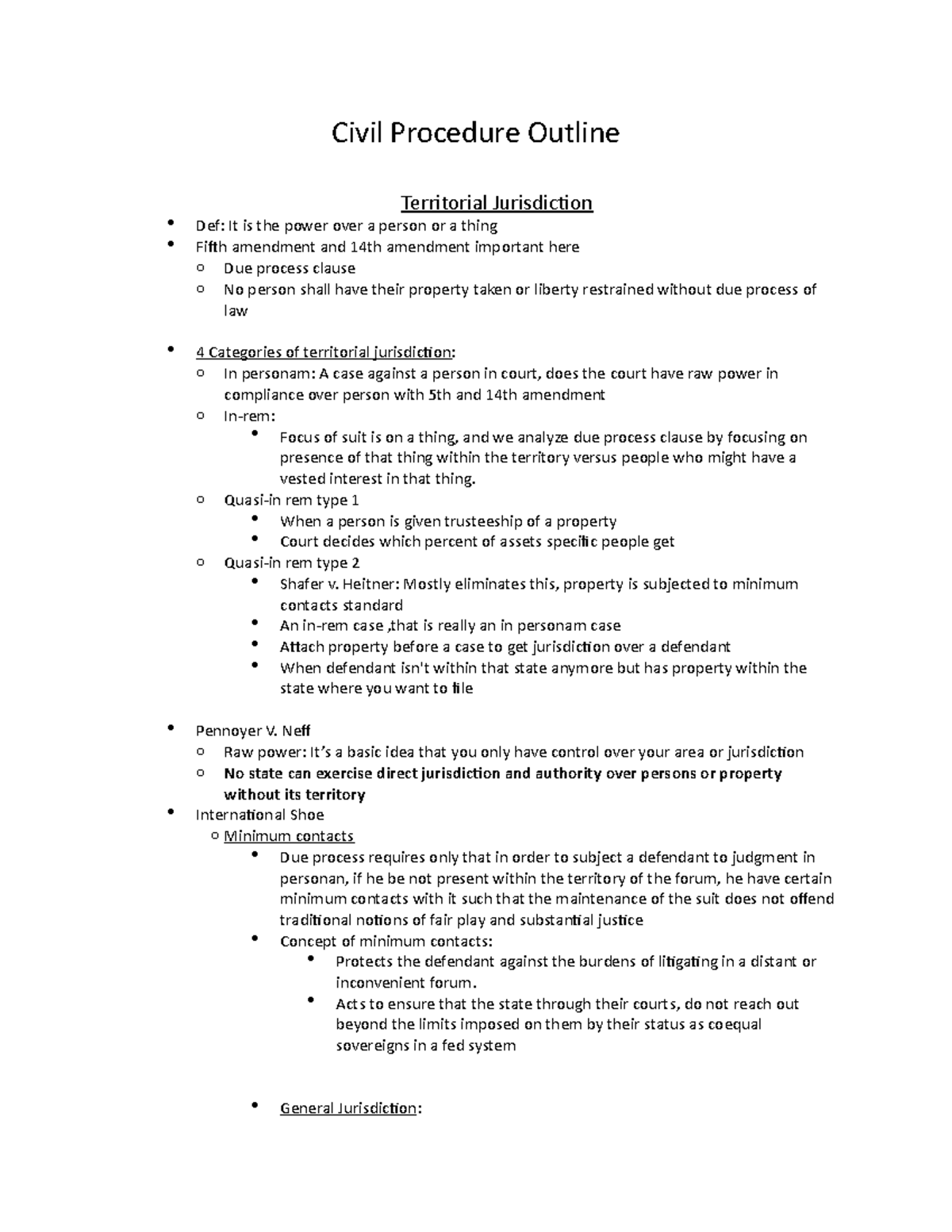 Civ Procedure Outline - o rem type 1 When a person is given trusteeship ...