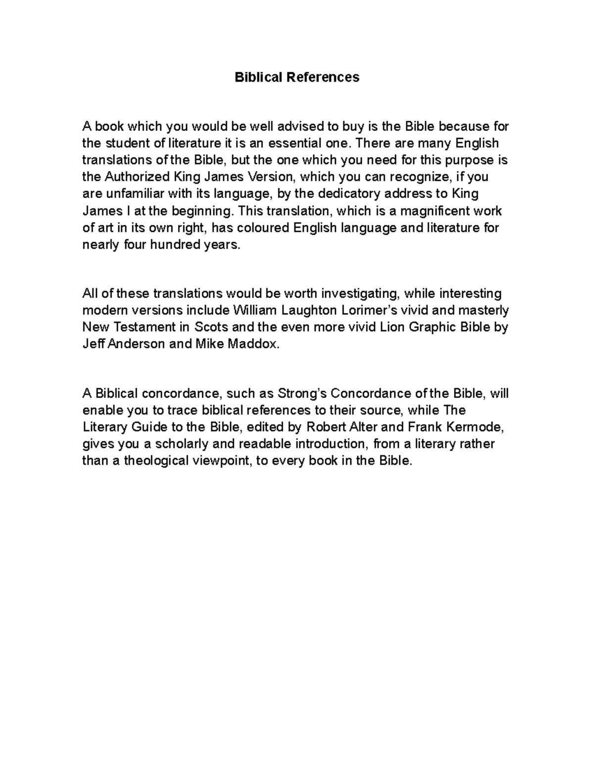 Summery of Biblical References - Biblical References A book which you ...