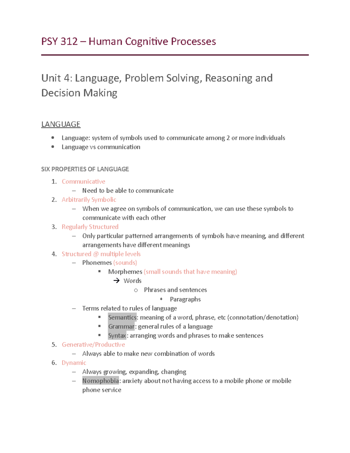 Unit 4: Language, Problem Solving, Reasoning and Decision Making - PSY 312 – Human Cognitive ...
