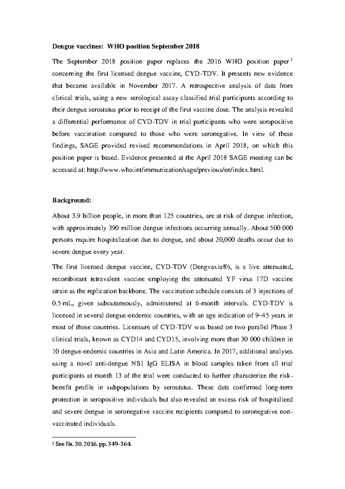 Who pp dengue 2018 summary - Dengue vaccines: WHO position September ...