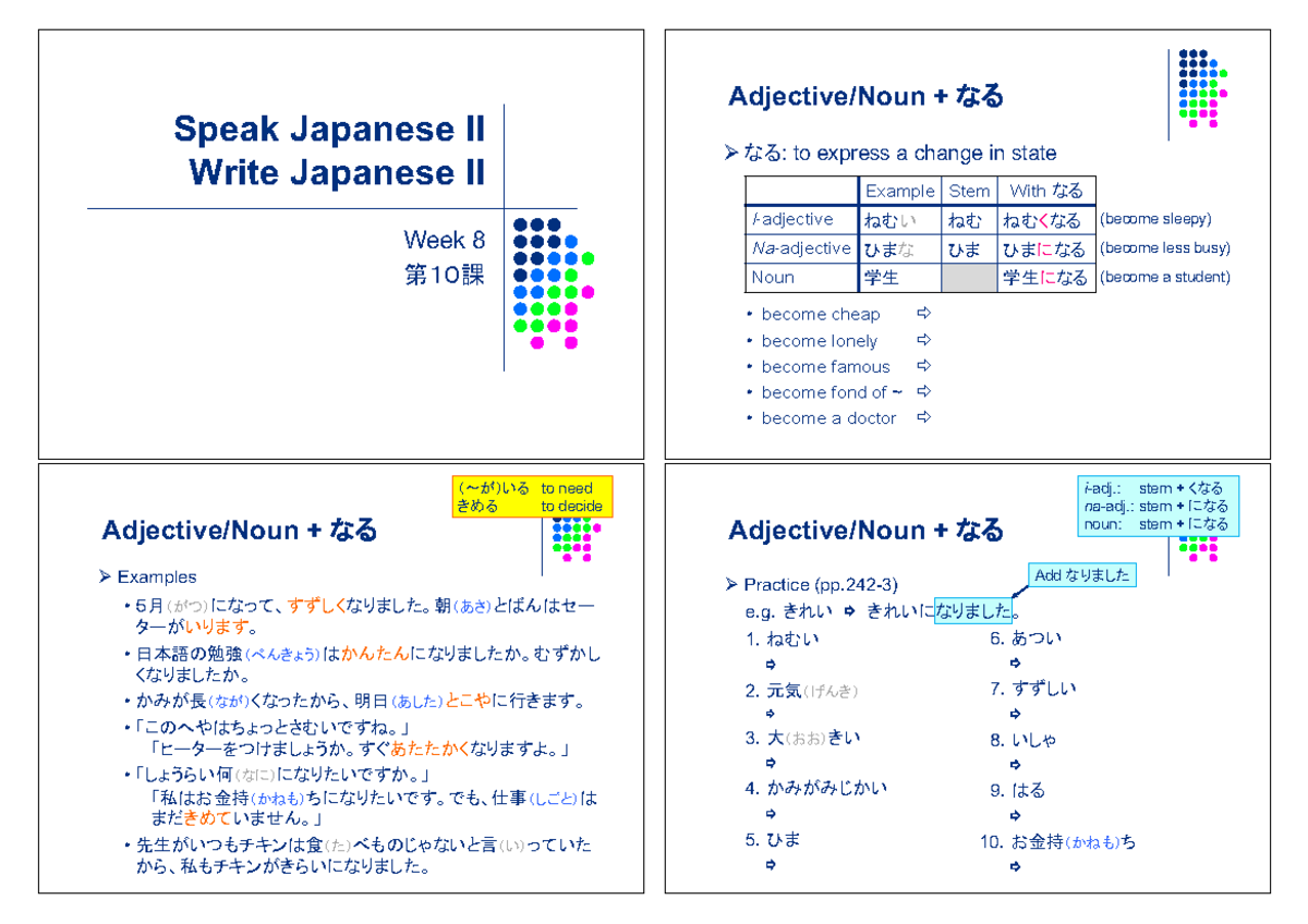 Week 8 G wo SA - week 8 lecture - Speak Japanese II Write Japanese II ...
