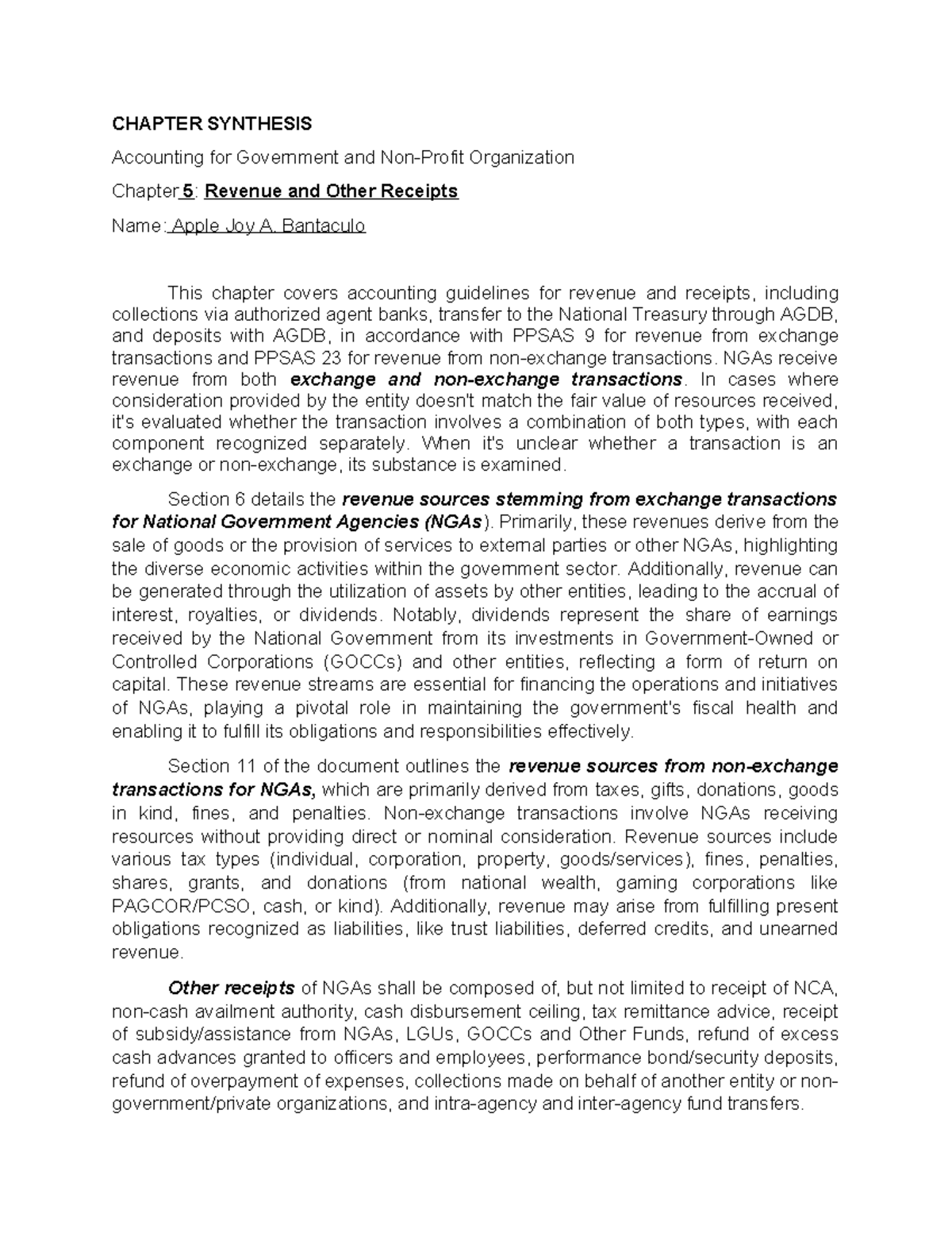 Chapter 5 Synthesis - BREAK A LEG! - CHAPTER SYNTHESIS Accounting for ...