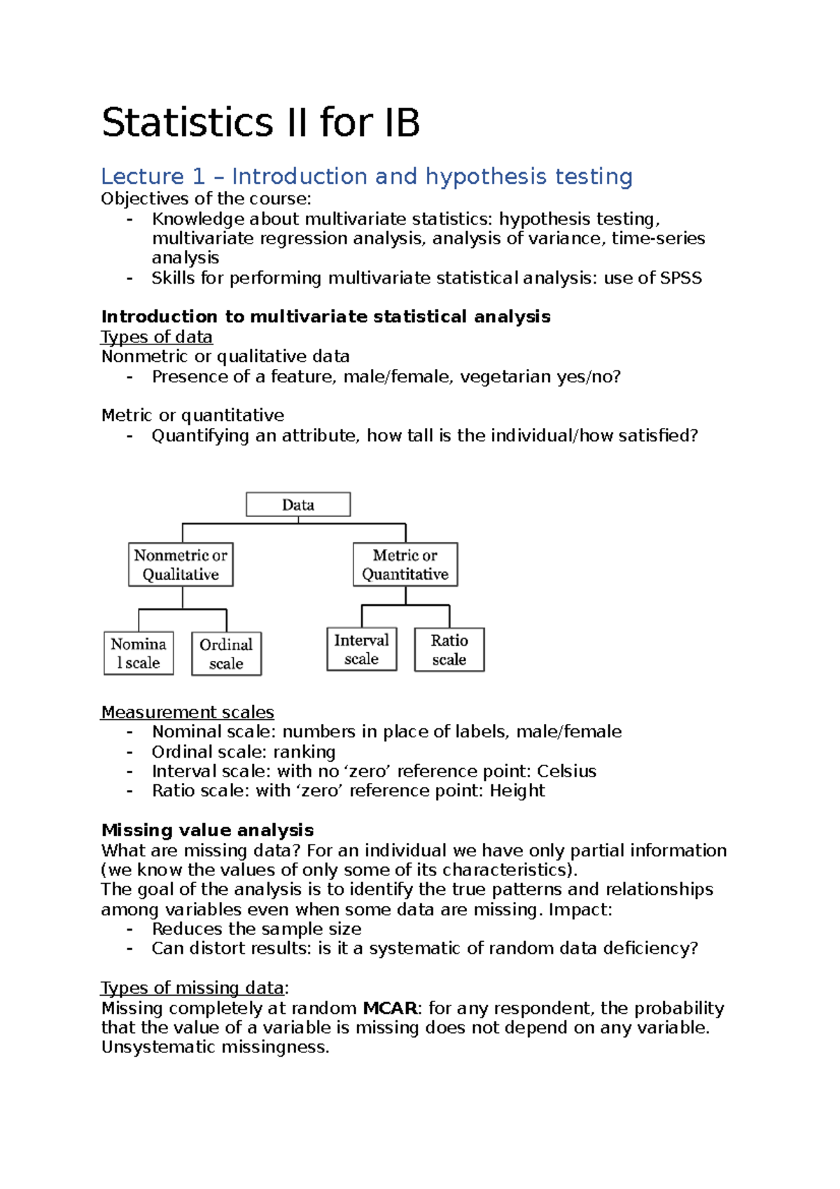 Statistics II for IB lectures - Statistics II for IB Lecture 1 ...