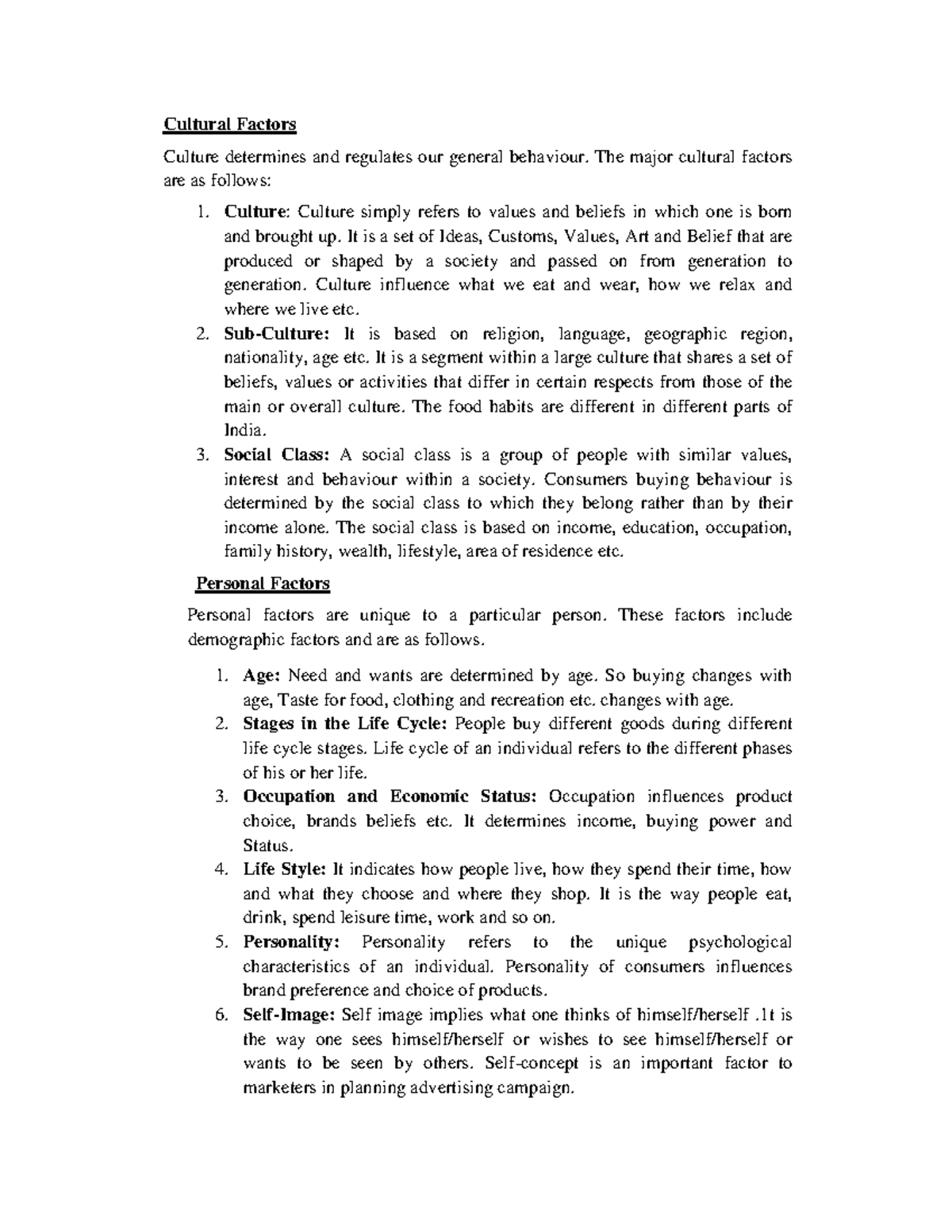 Cultural Factors and Personal Factors - Cultural Factors Culture ...