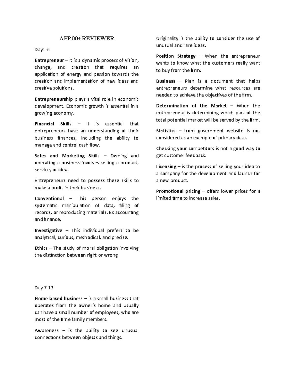 APP 004 Reviewer_Entrepreurship - APP 004 REVIEWER Day1- Entrepreneur ...
