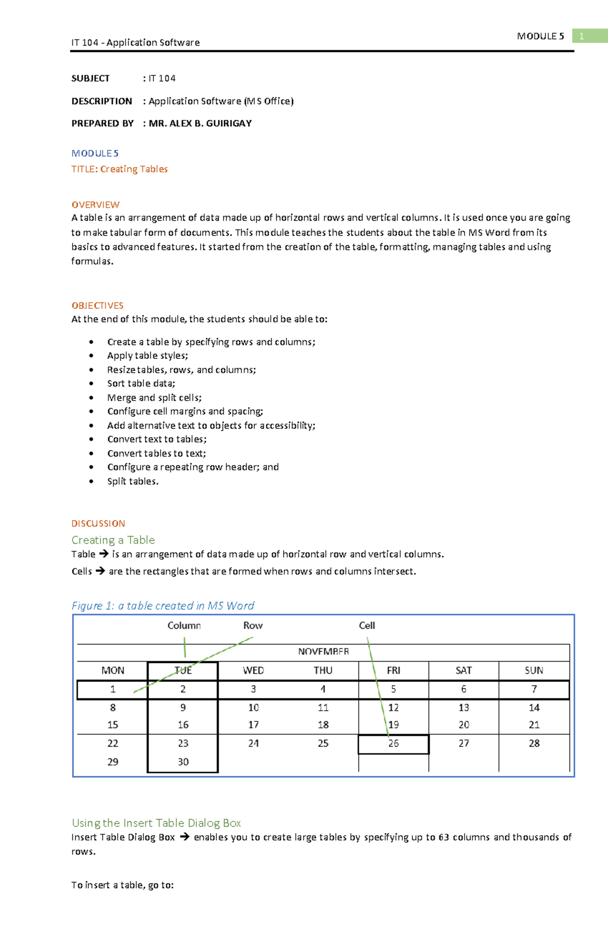 IT 104 - Application Software Module 5 - IT 104 - Application Software ...
