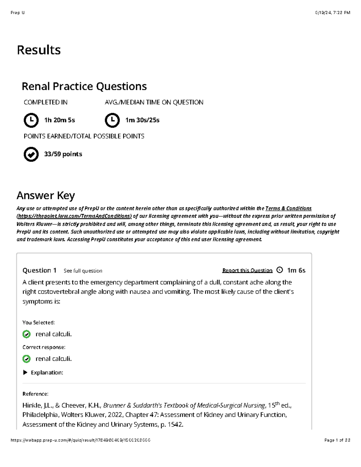 Renal Prep U answers - N/A - COMPLETED IN 1h 20m 5s AVG./MEDIAN TIME ON ...