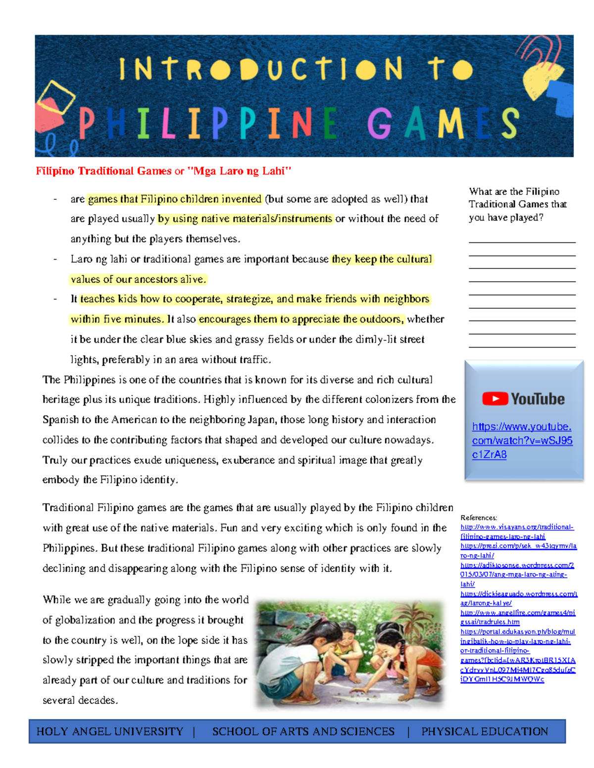 Lesson 3 Introduction to Philippine Games - HOLY ANGEL UNIVERSITY ...