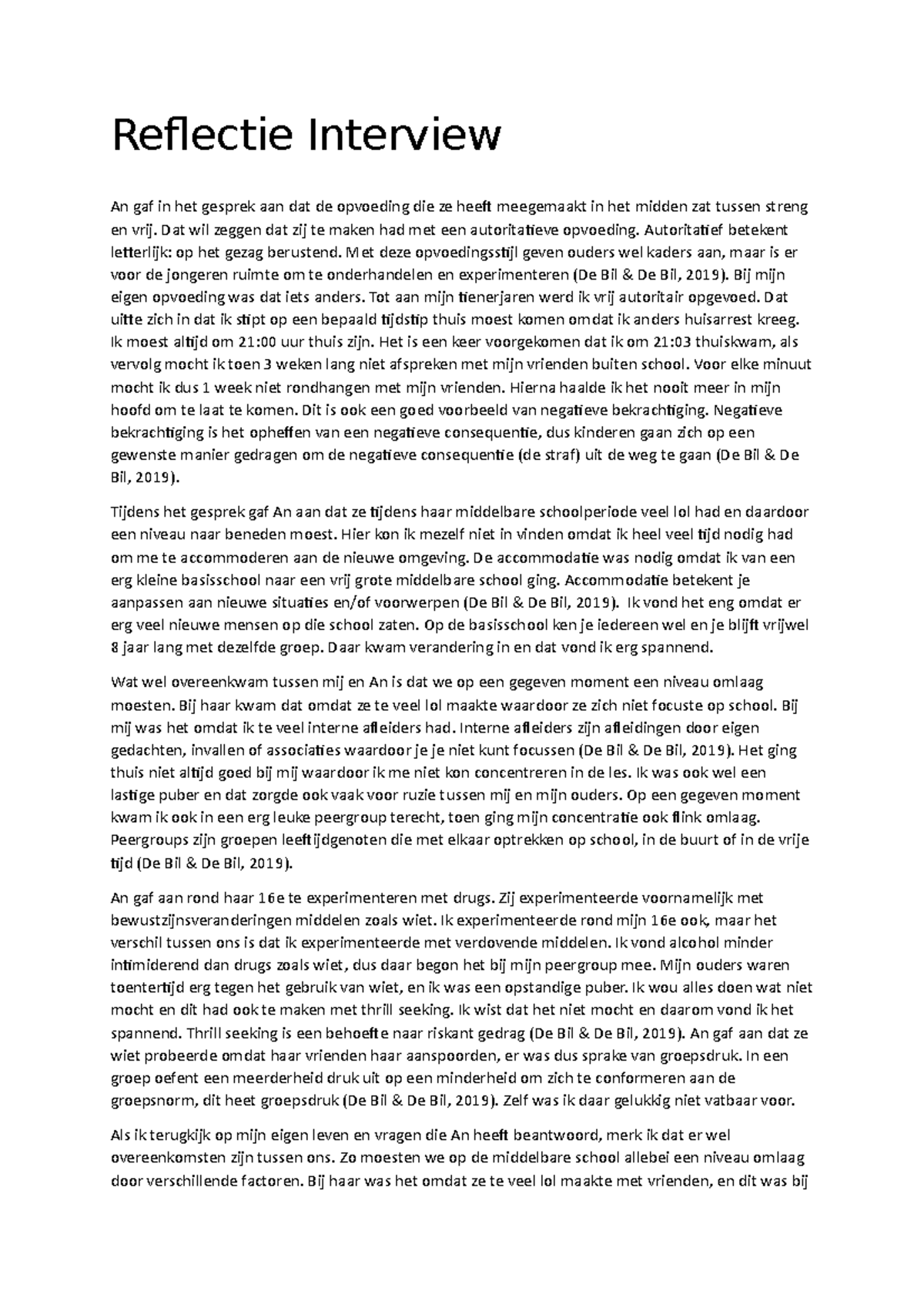 Ontwikkelingspsychologie interview reflectie - Reflectie Interview An ...