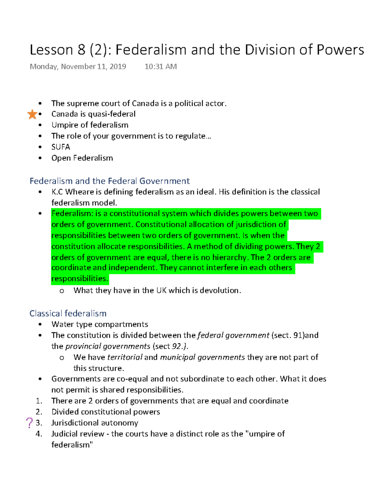 Lesson 8 (2) Federalism and the Division of Powers - The supreme court ...