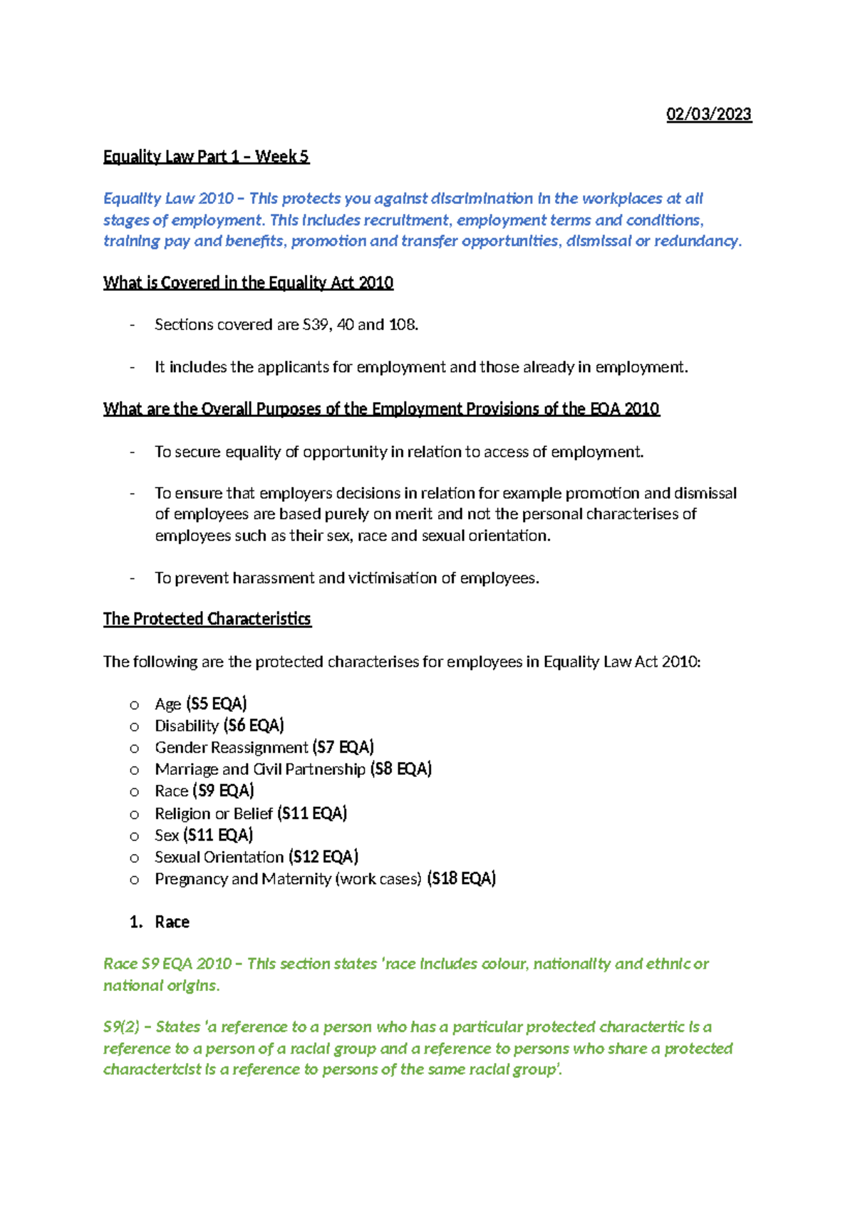 Week 5 - Equality P1 - 02/03/ Equality Law Part 1 – Week 5 Equality Law ...