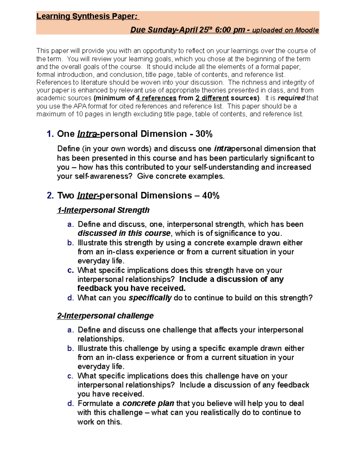Ahsc 230 final paper instructions - Learning Synthesis Paper: Due ...