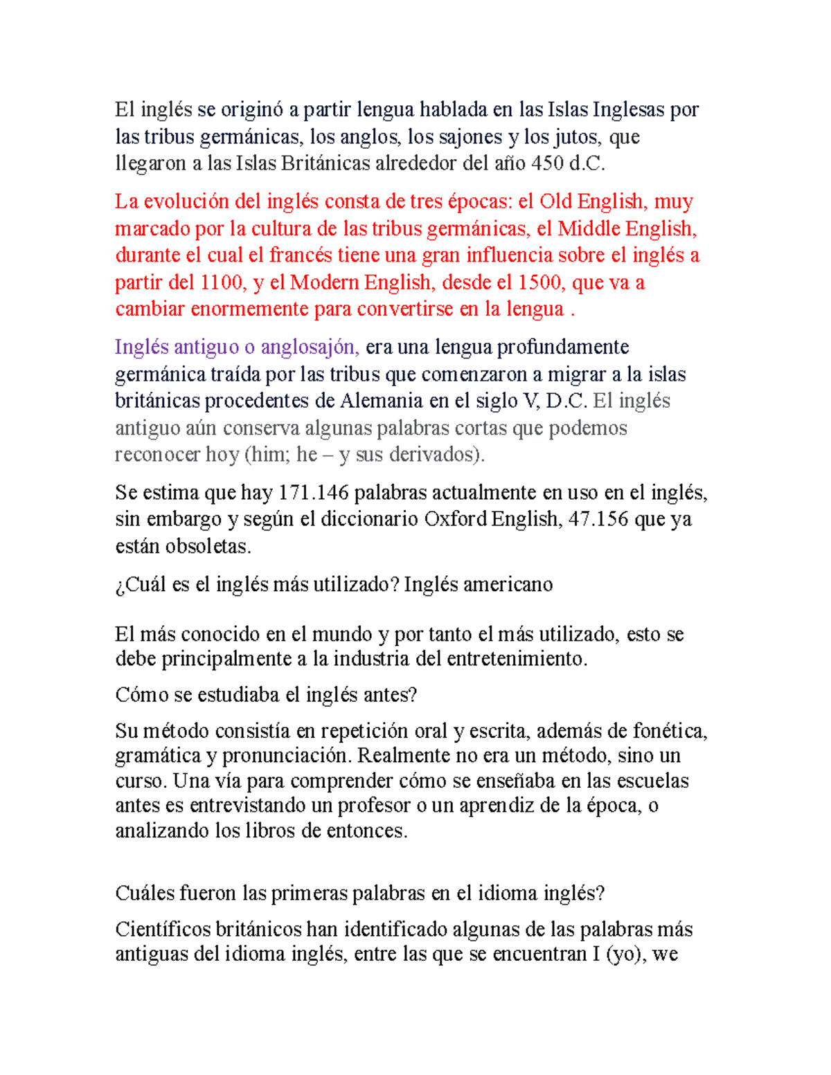 El origen del inglés - Ingles - El inglés se originó a partir lengua ...