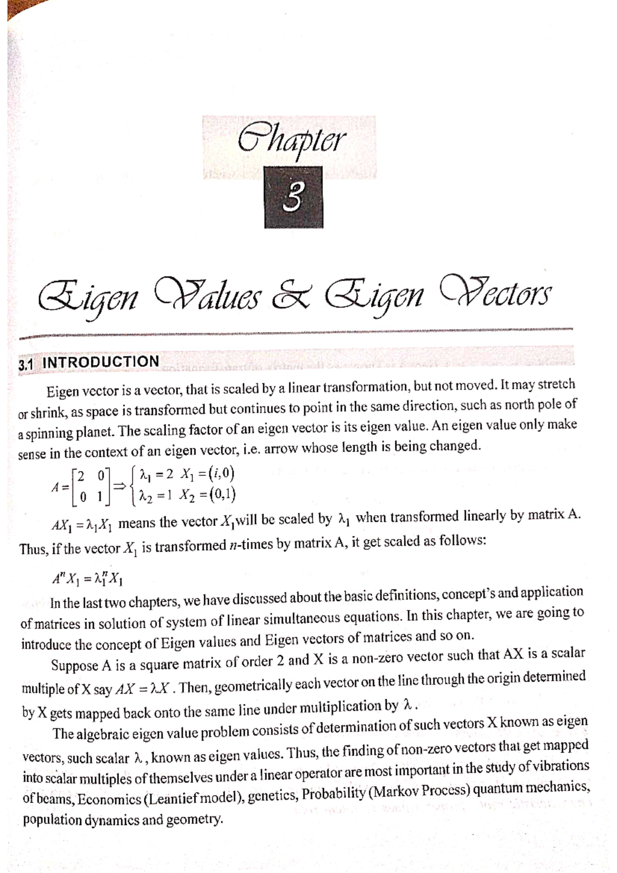 Chapter 3 Eigen value & Eigen vectors - Chapter 3 Gigen Values Eigen Vectors 3 INTRODUCTION ...