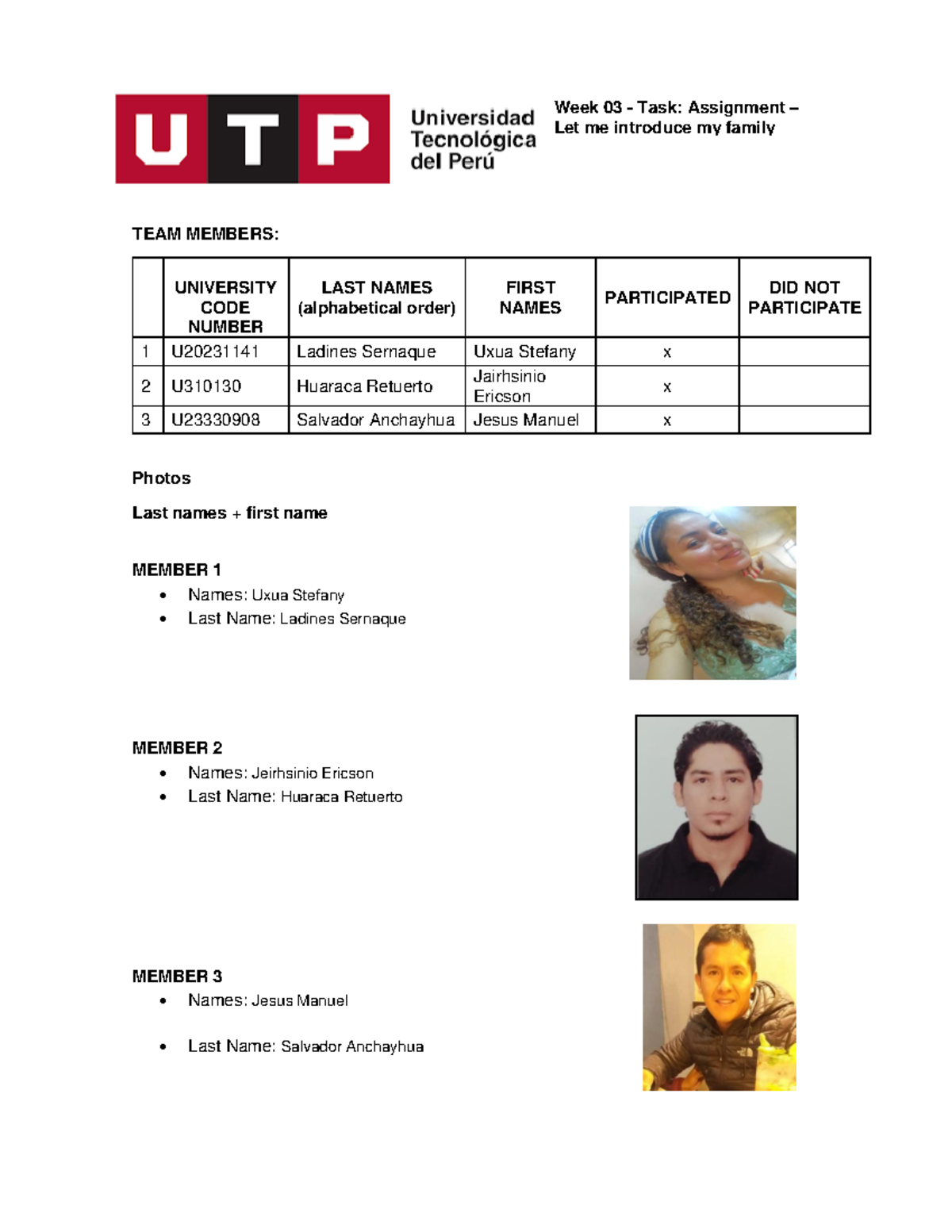 Tarea Semana 3 Ingles - Week 03 - Task: Assignment – Let me introduce my family TEAM MEMBERS ...