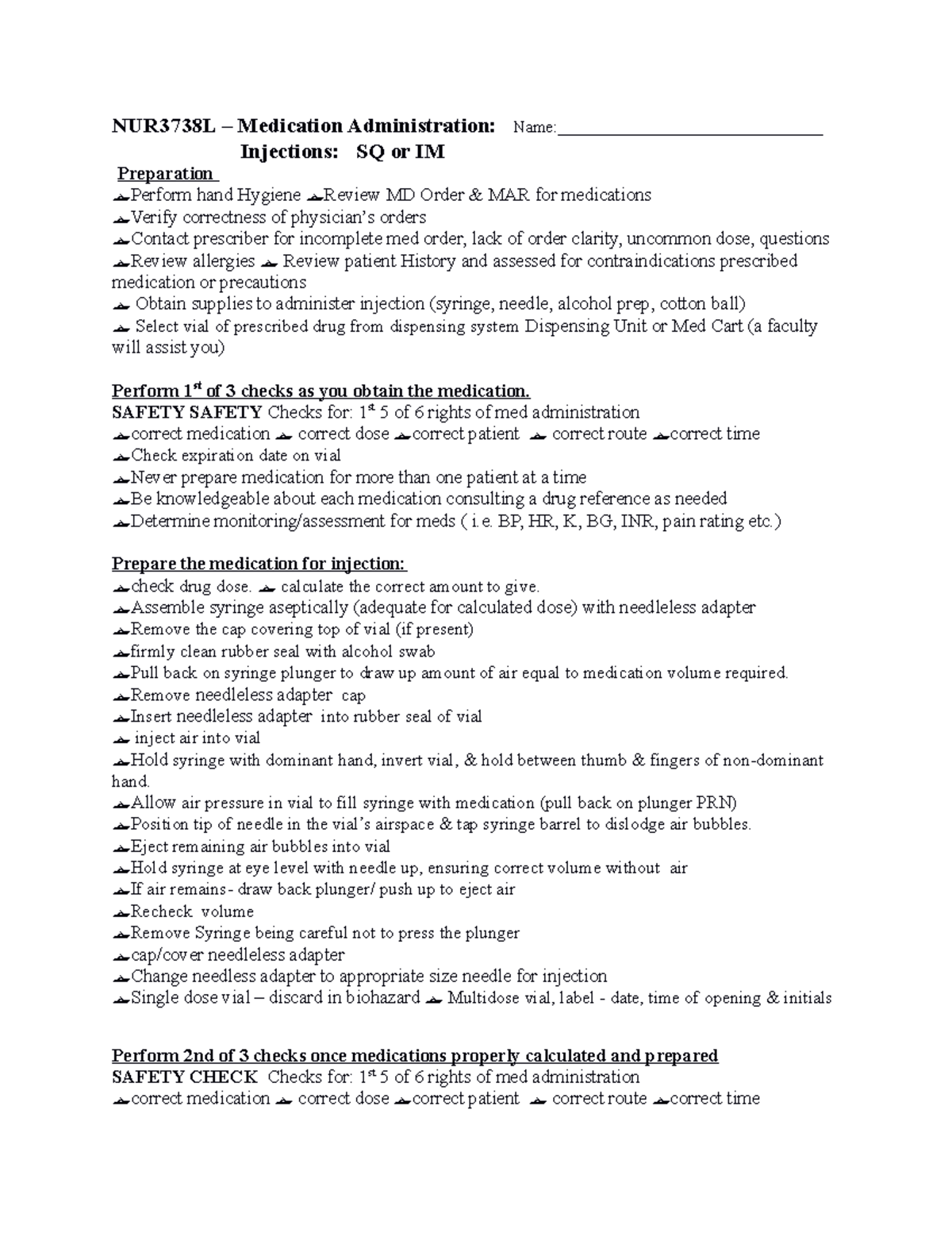 Checkoff Medication Administration Injection checkoff-3 - NUR3738L ...