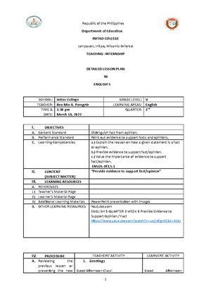 DLP- Health in Grade 3 - DETAILED-LESSON PLAN In HEALTH 3 Teacher: Rea ...