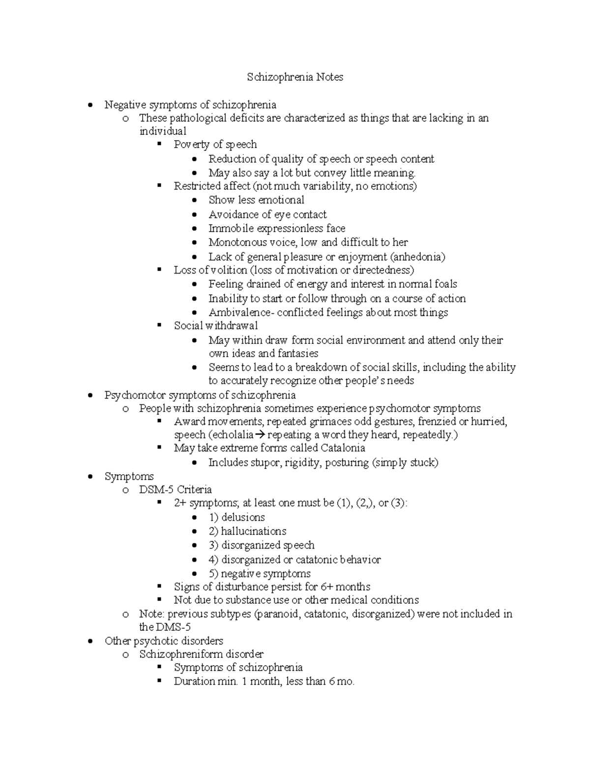 Schizophrenia Notes TAMU PSYC 306- Unit 4 - Schizophrenia Notes ...