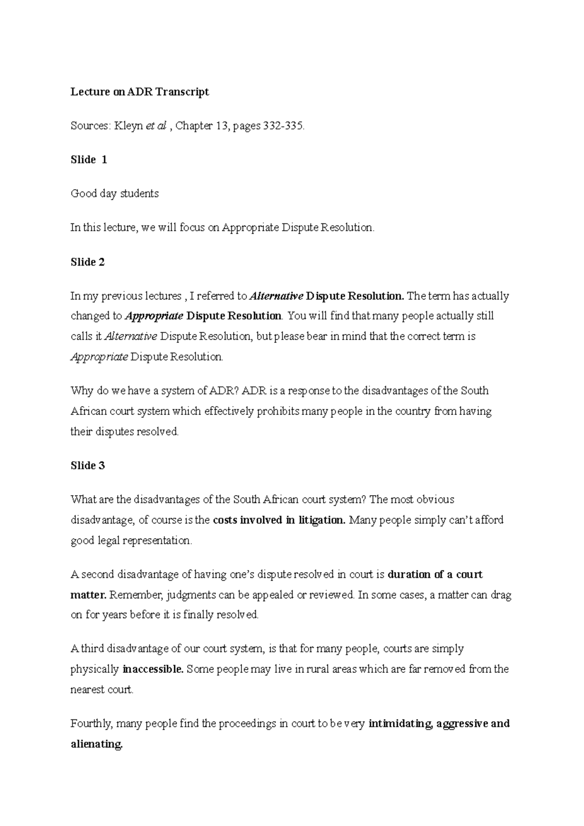 Lecture On Adr Transcript Lecture On Adr Transcript Sources Kleyn Et Al Chapter 13 Pages